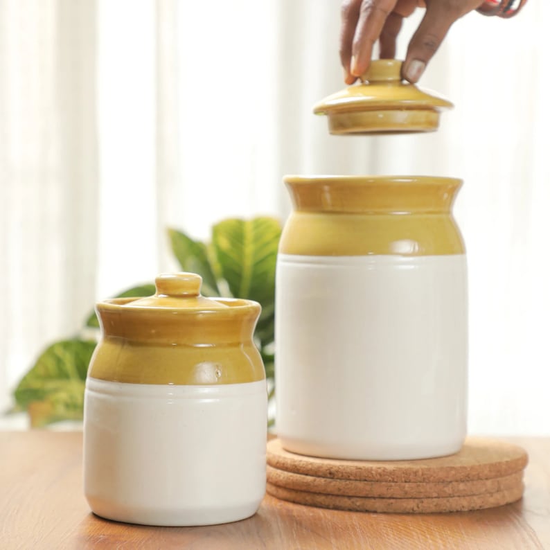 Ceramic Traditional Indian Pickle Jar, Handmade Achaar Barni, Kitchen ...