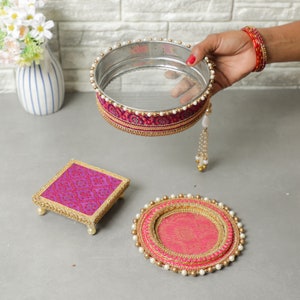 Karwachauth Chhanni, Fabric Chalni With Lace and Latkan, Gota Patti ...