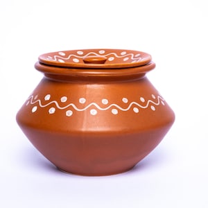 Indian Ceramic Serving Bowl With Lid, Muggu Printed Serveware, Earthen ...