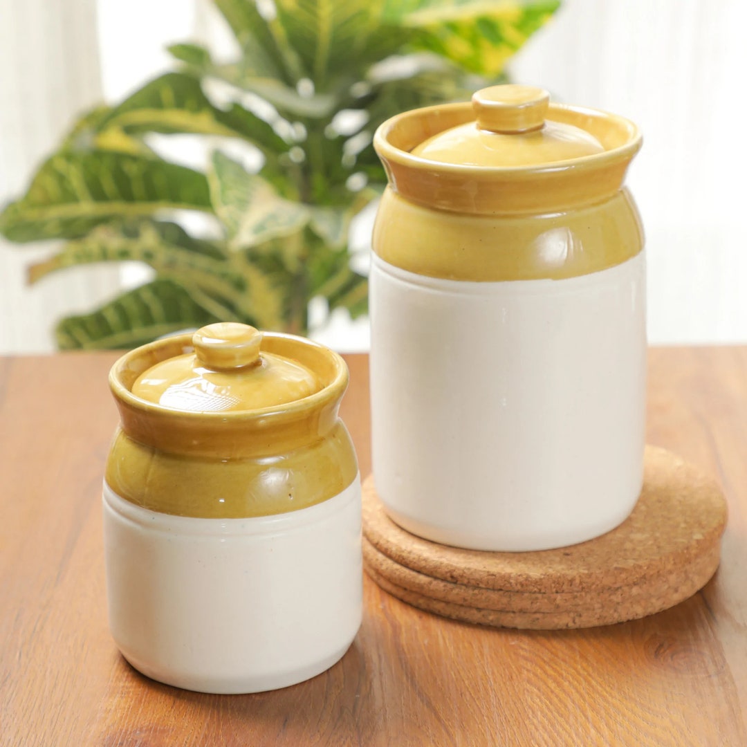 Ceramic Traditional Indian Pickle Jar, Handmade Achaar Barni, Kitchen ...