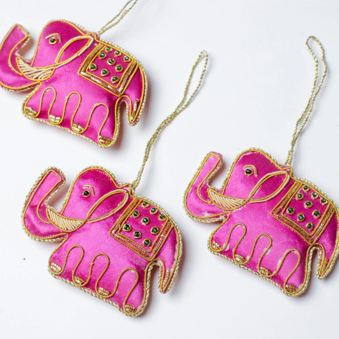 Elephant Ornament, Christmas Tree Hanging Decorations, Silk & Zari ...