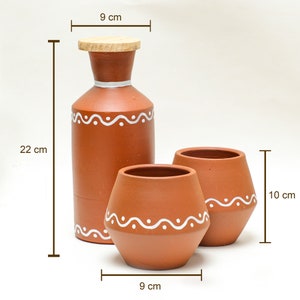 Terracotta Water Bottle With 2 Glasses, 750 Ml Handpainted Muggu Design ...