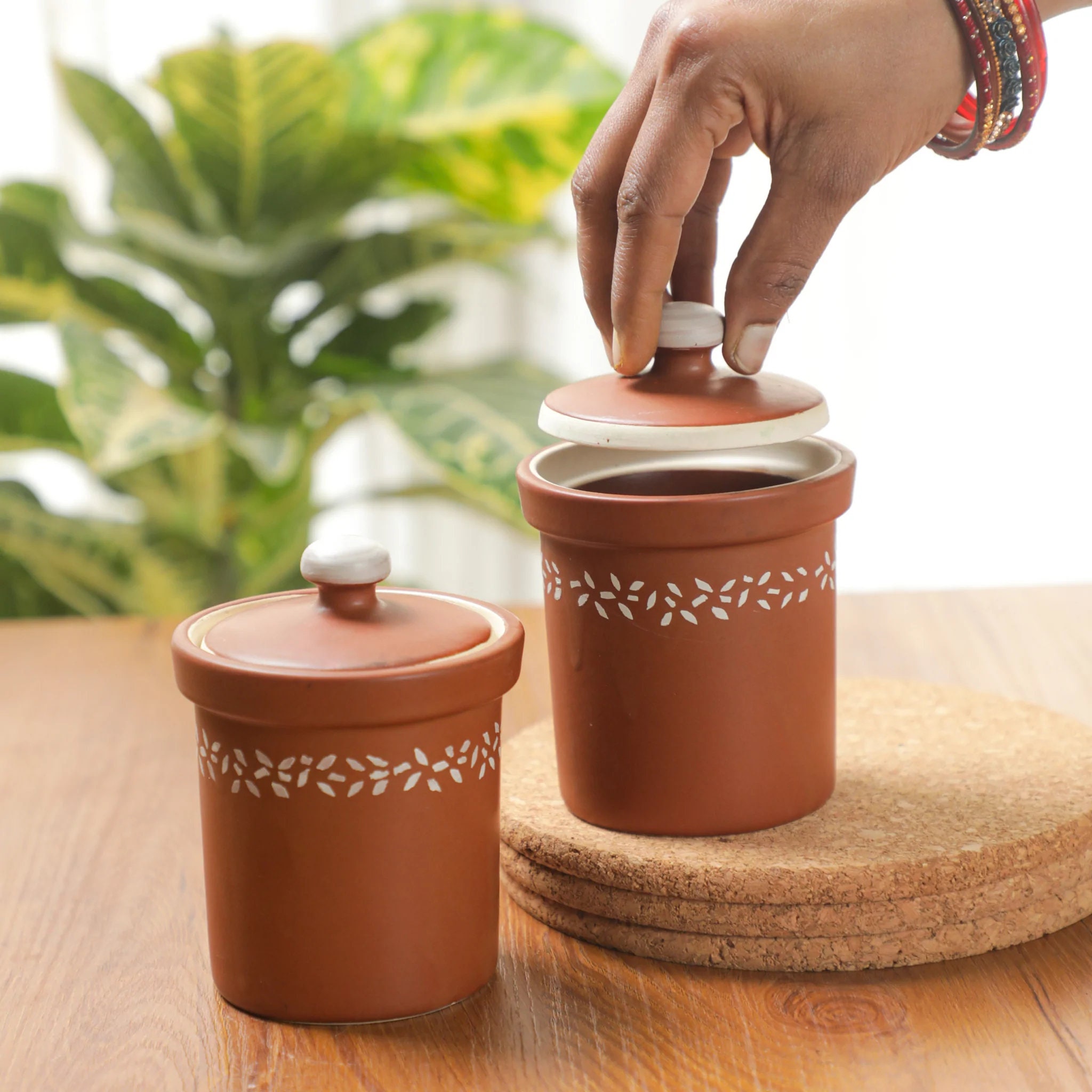 Ceramic Storage Jar With Lid, Ceramic Barni, Hand-painted Achaar Jar ...