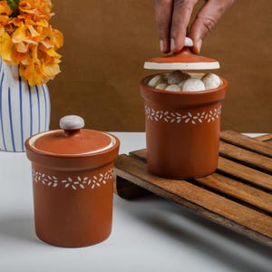 Ceramic Muggu Indian Pickle Jar, Achaar Jaadi, Small Ceramic Bharni for ...