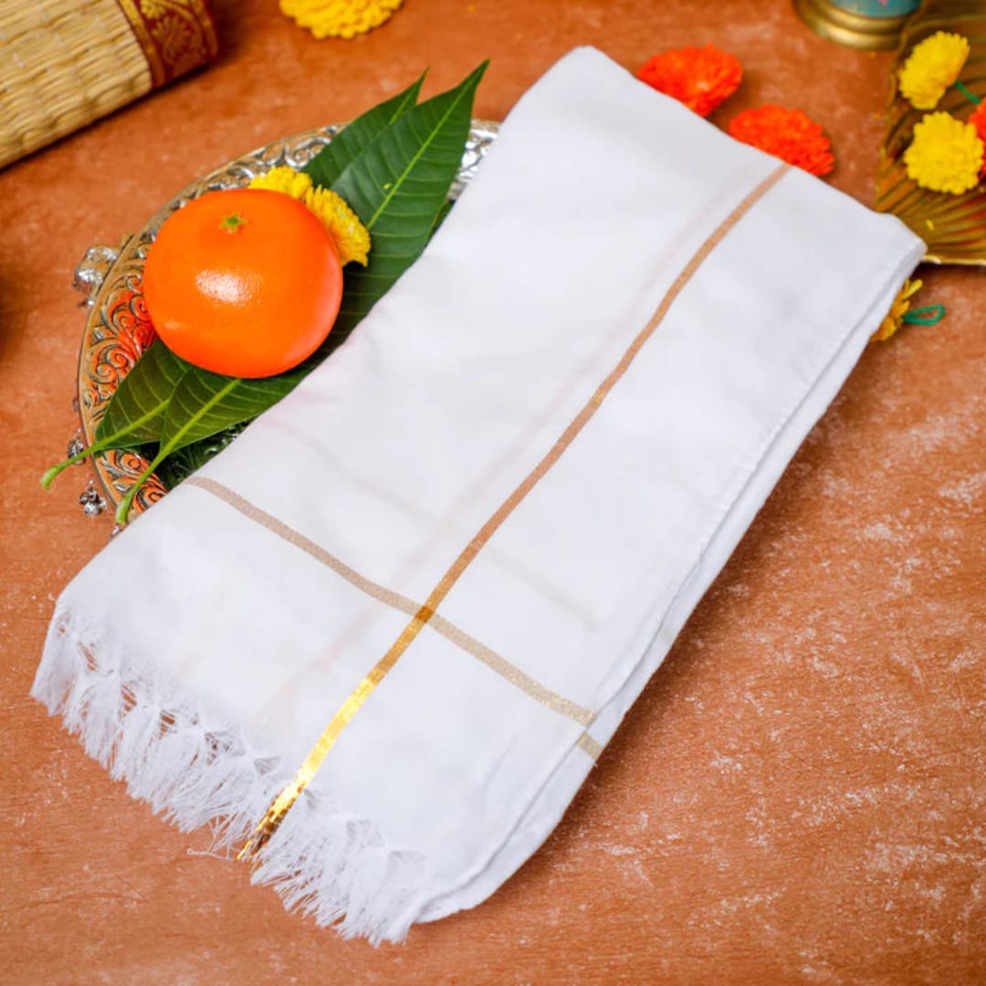 White Zari Handloom Angavastra, Angavastram Cotton Towel, Indian Gamcha ...