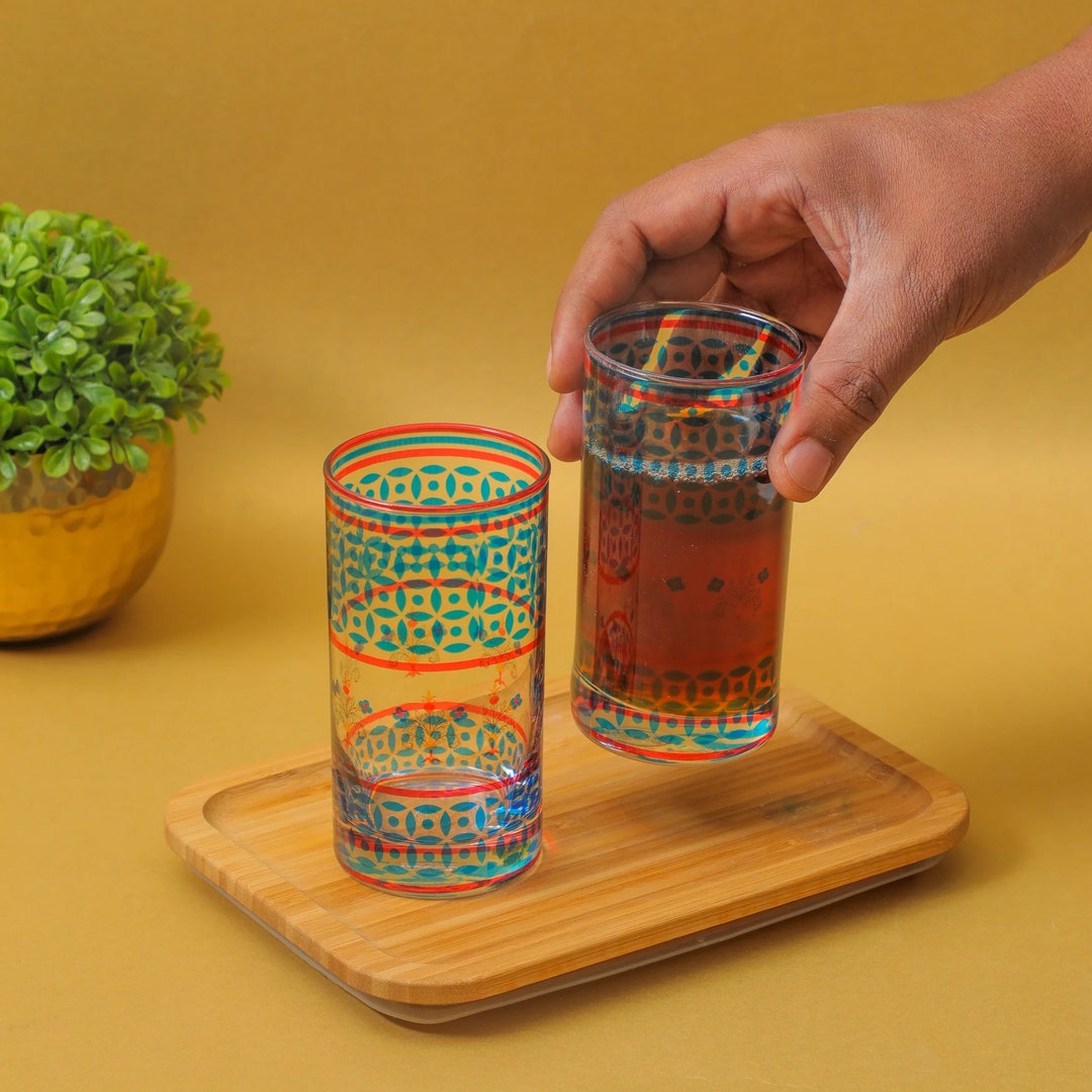 Indian Hand Painted Glass Tumbler, Floral Glassware, Wine Glasses ...