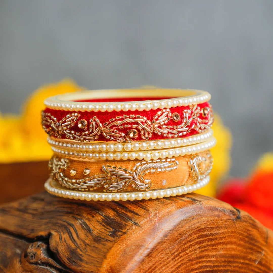 Velvet Mirror Work Bangles, Pearls Bangles, Varalakshmi Pooja Return ...