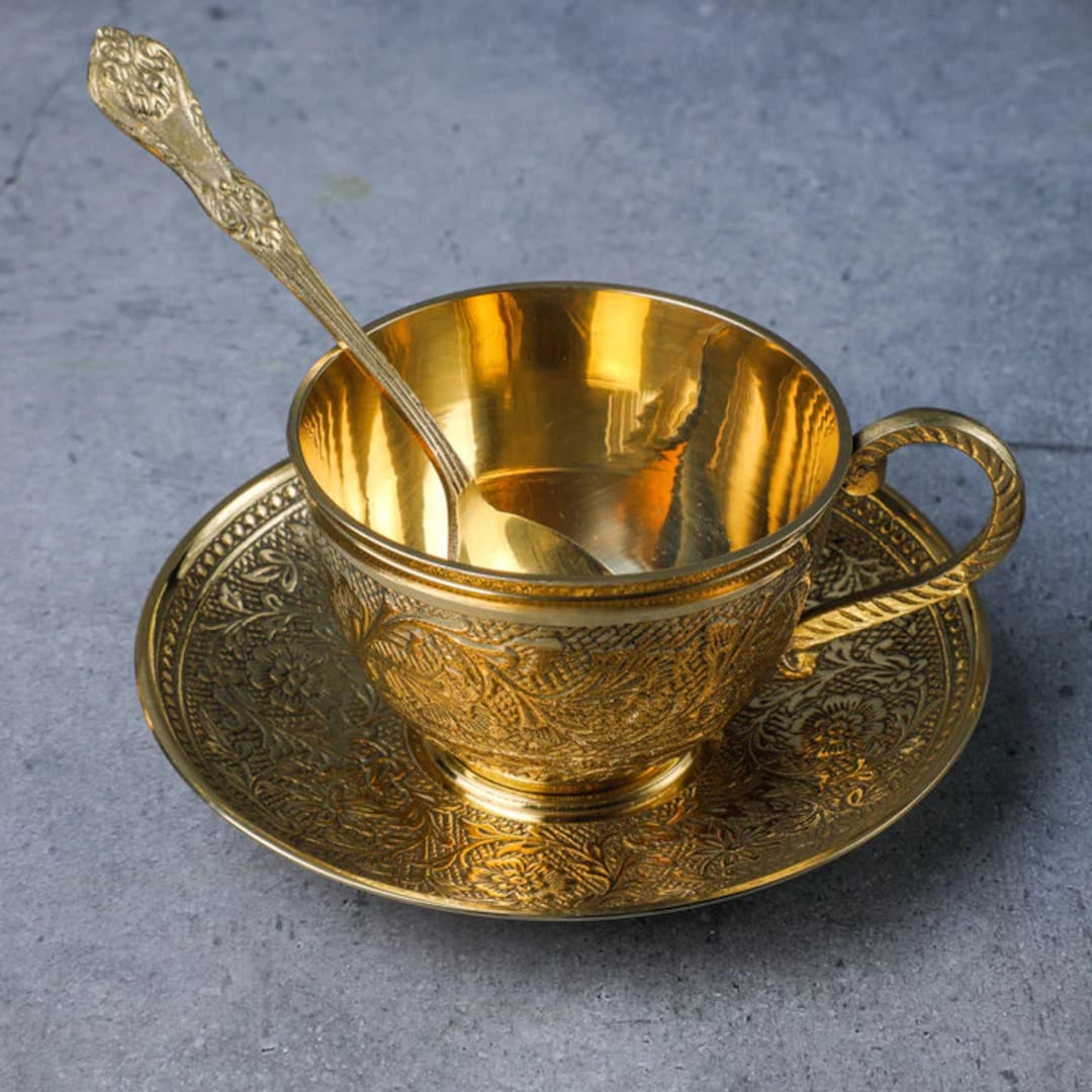 Pure Brass Tea Cup & Saucer, Antique Tea Cups, Vintage Cup Set ...