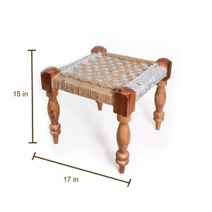 Vintage Woven Jute Rope and Wood Stool, Handmade Indian Jute Muddha ...
