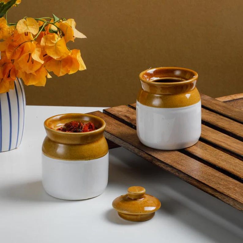 Ceramic Muggu Indian Pickle Jar, Achaar Jaadi, Small Ceramic Bharni for ...