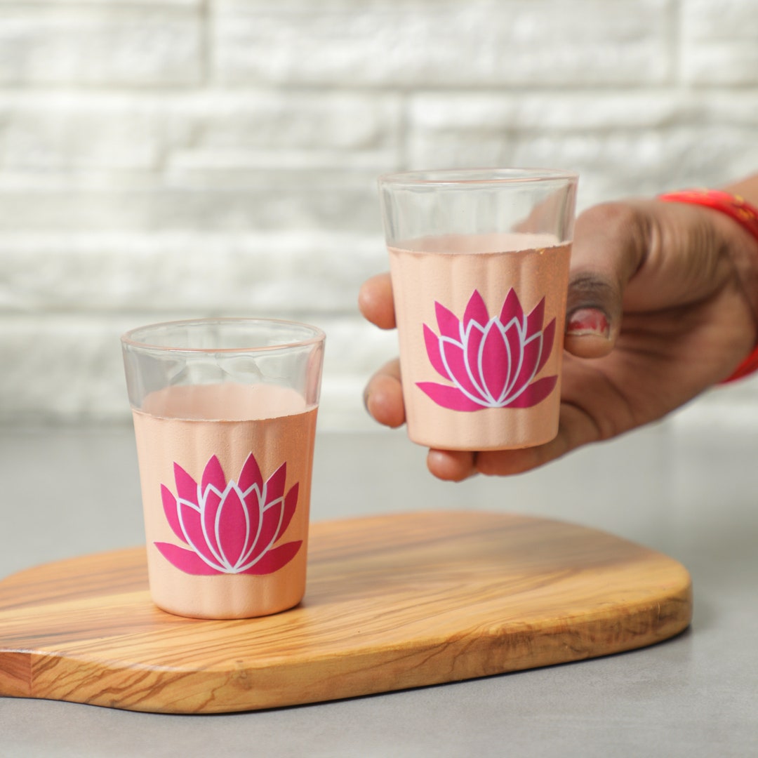 Pink Lotus Cutting Chai Glasses, Indian Traditional Tea Glasses, Indian ...