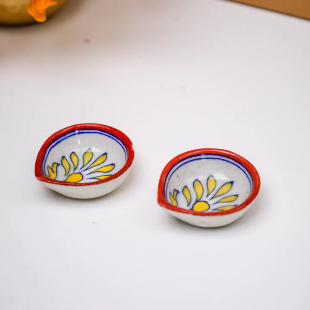 Blue Pottery Diya, Deepak Oil Lamp, Diwali Decoration, Housewarming ...