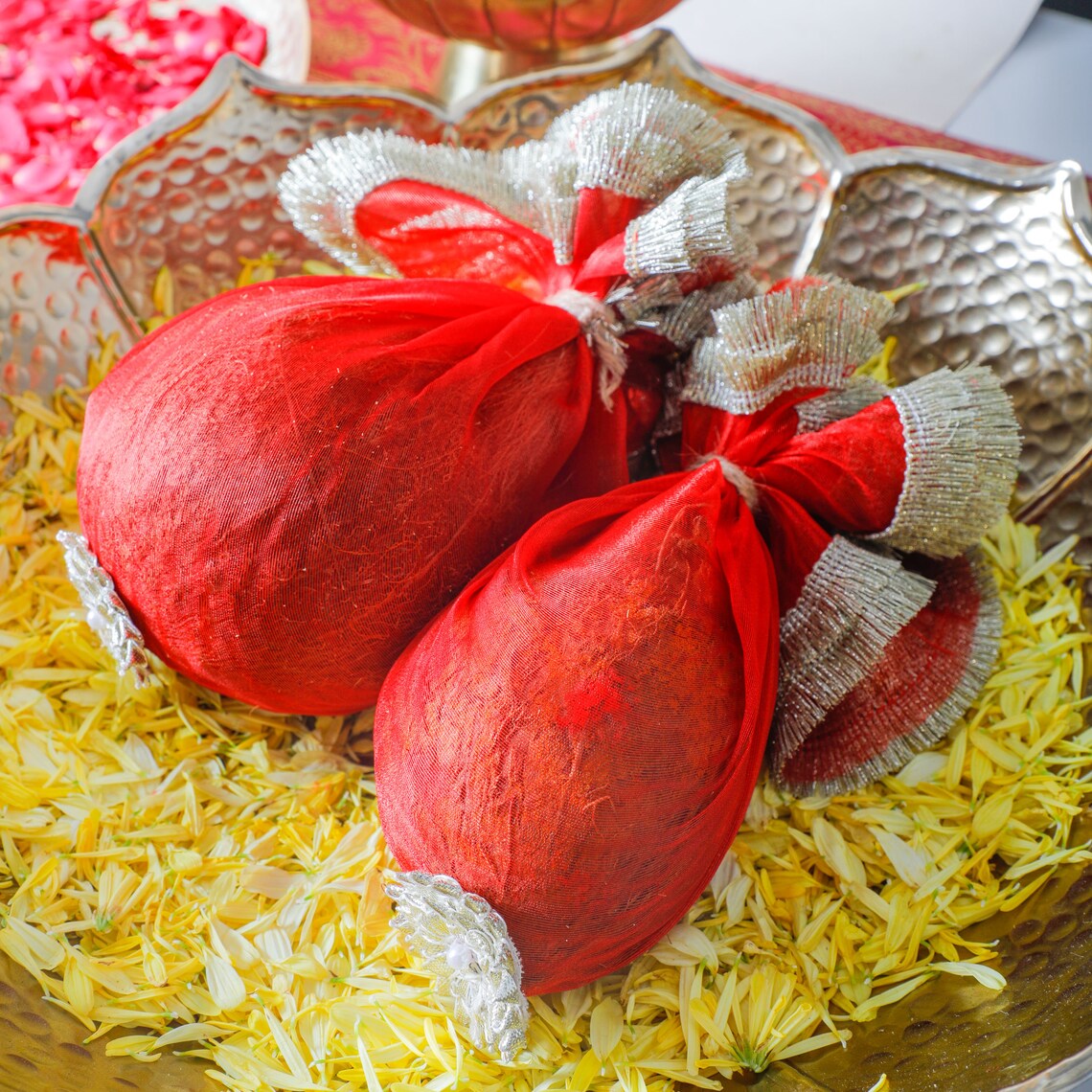 Organza Pooja Thali Cover, Handmade Aarti Thali Covers, Coconut Cover ...