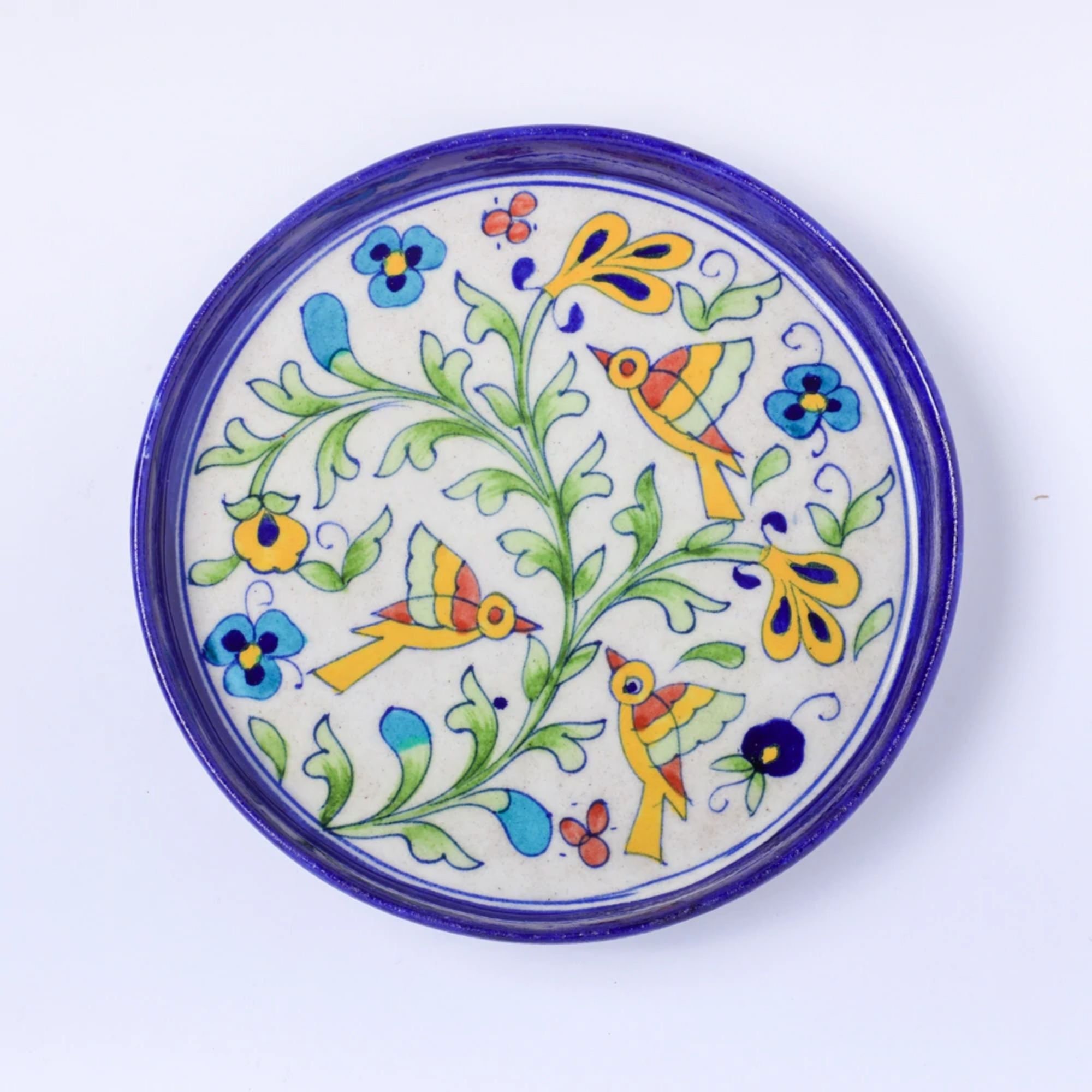 Handmade Round Ceramic Tray, Indian Serving Plates, Floral Hand Painted ...