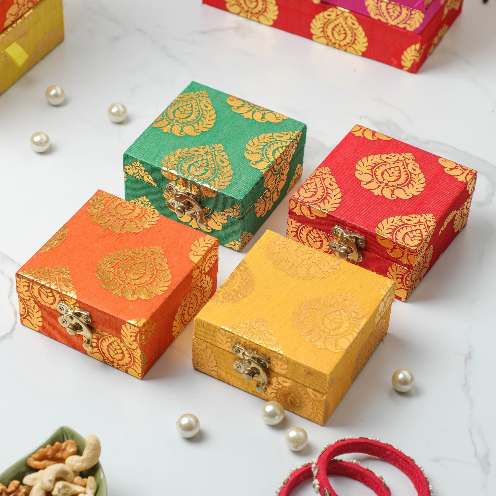 Handmade Indian Gift Box, Fabric Brocade Box for Indian Wedding Favor ...