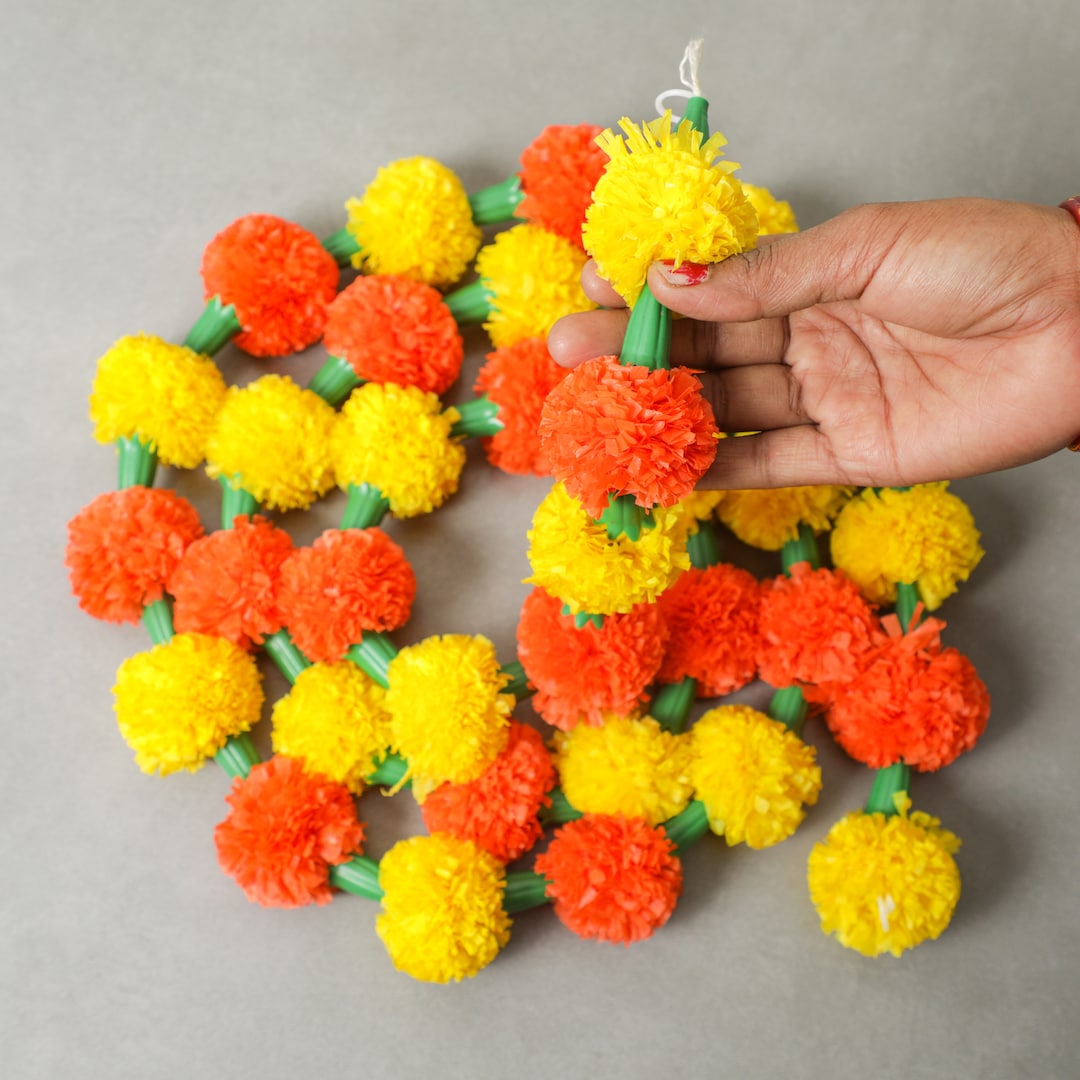 6 Ft Marigold Garlands for Indian Wedding, Puja, Home Decor, Artificial ...