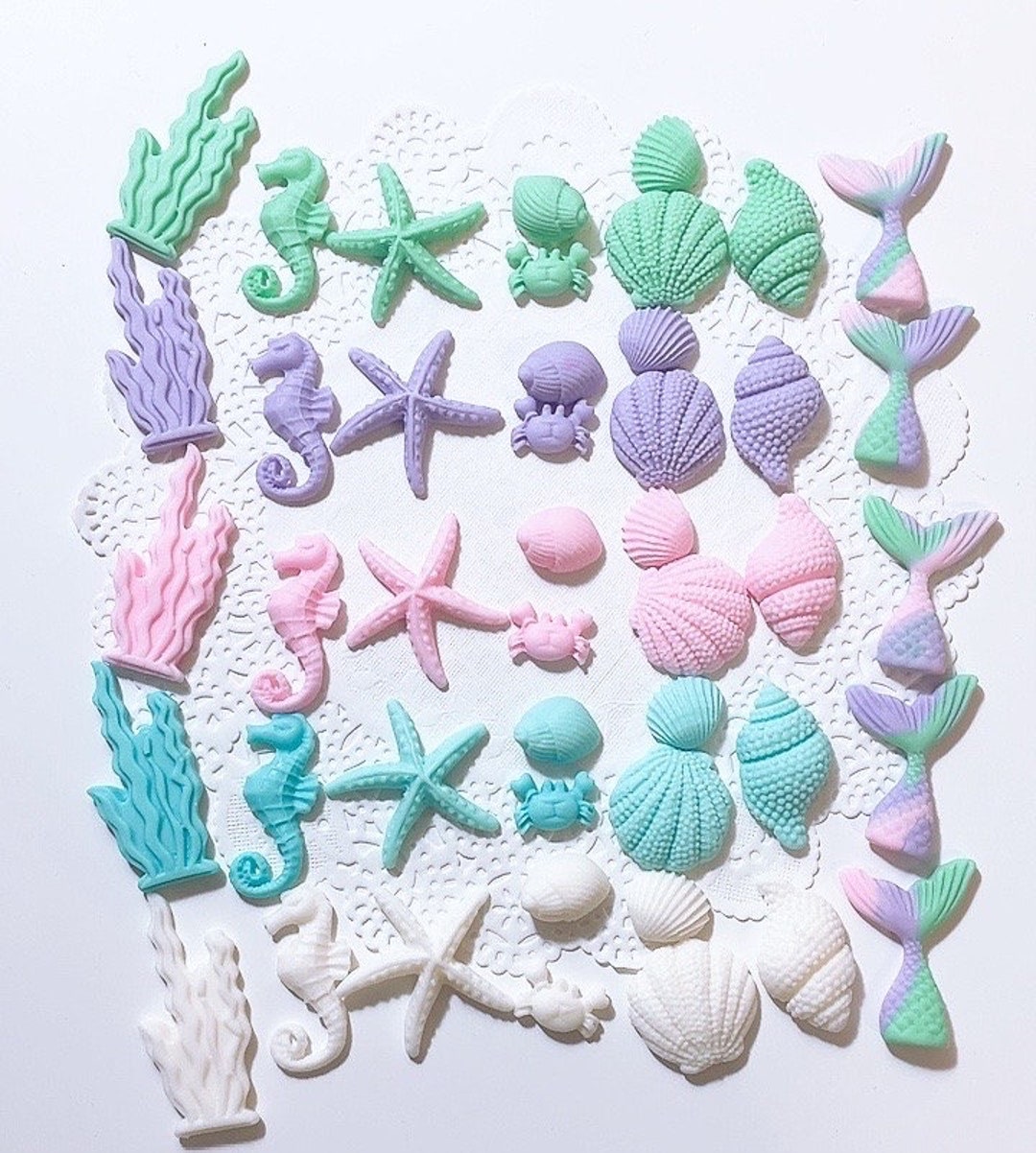 Seashells,seastar,seaweed,mermaid,seahorse Fondant Cake Cupcakes Topper ...