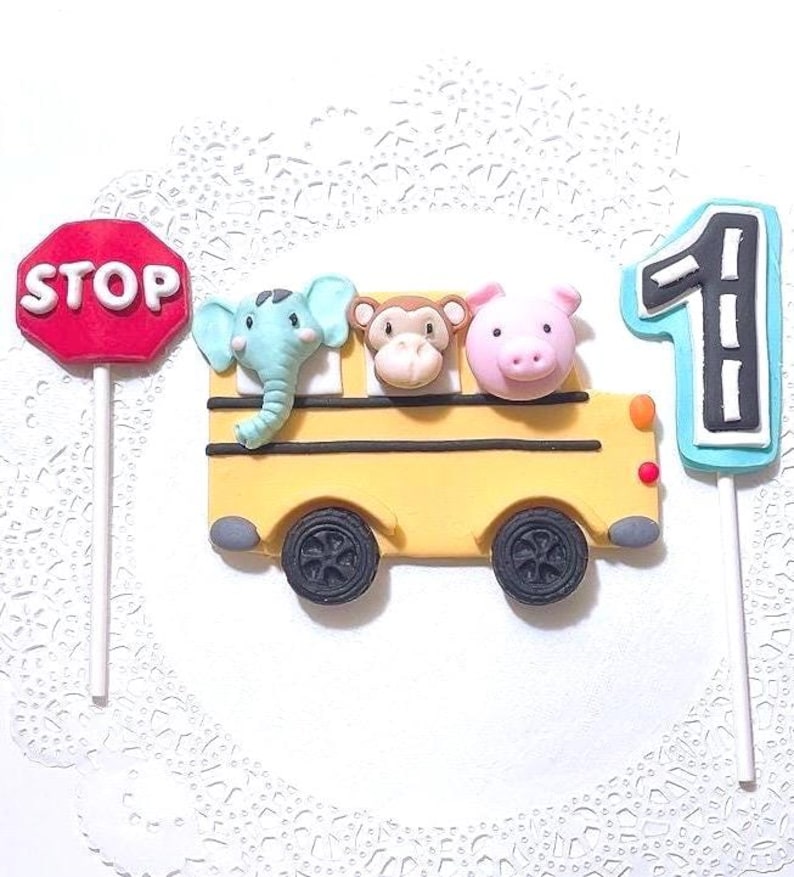 Fondant School Bus Cake Topper, Animal Bus, Traffic Lights, Stop Sign ...