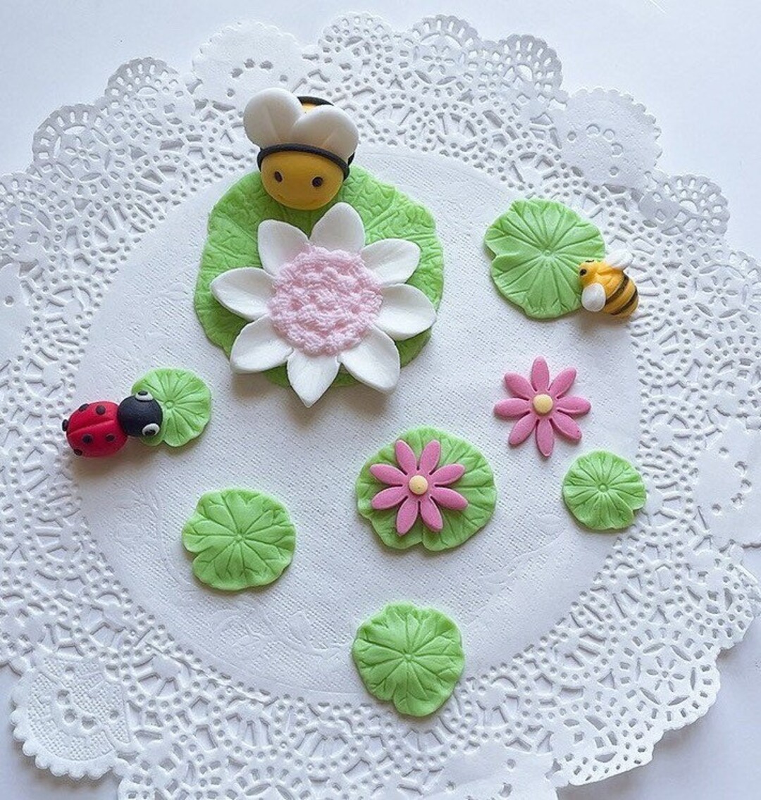 Fondant Lotus Cake Topper: Ladybug, Bee, Pond Theme - Etsy