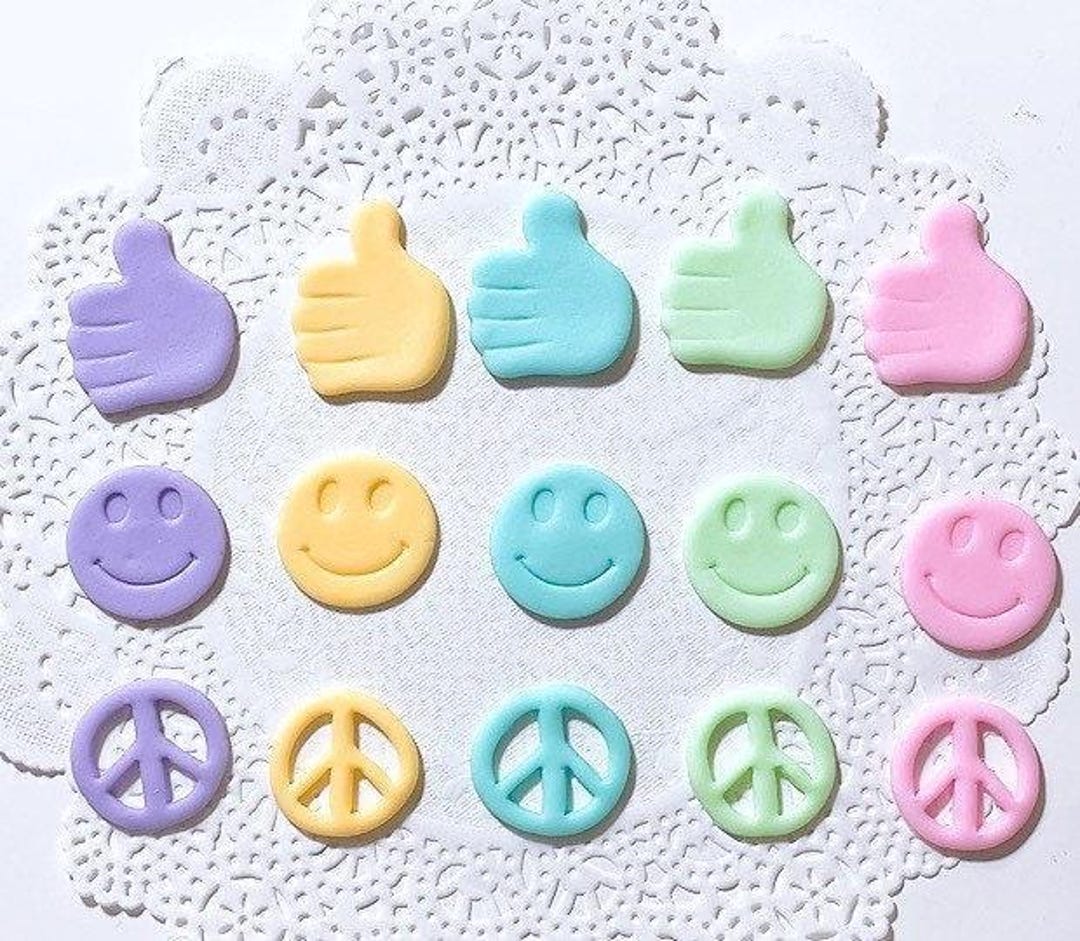 Fondant Cake Toppers: Peace Sign, Happy Face, Thumbs up (1 Inch) - Etsy