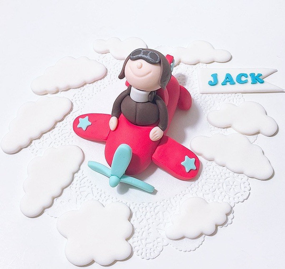 Fondant Airplane Cake Topper/pilot Cake Topper/cloud Cake Topper/3.5-4 ...