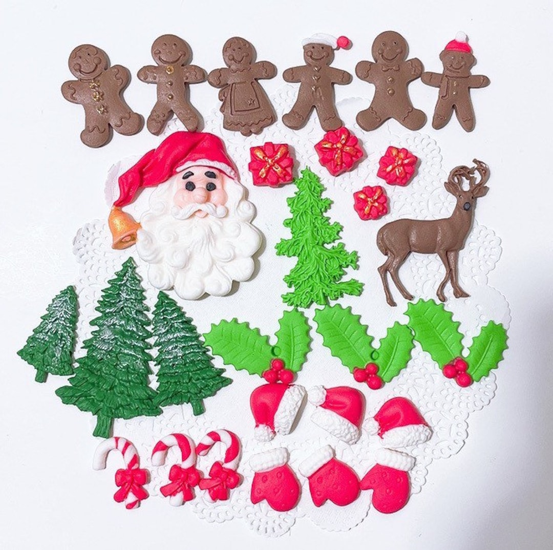 Fondant Christmas Cake Topper,snowman Santa Clause,deer,christmas Tree ...