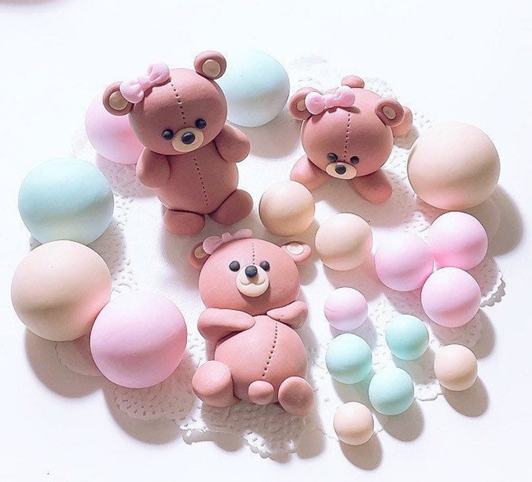 Fondant Bear Cake Topper,bear Cupcakes Decoration,ball Cake Topper ...