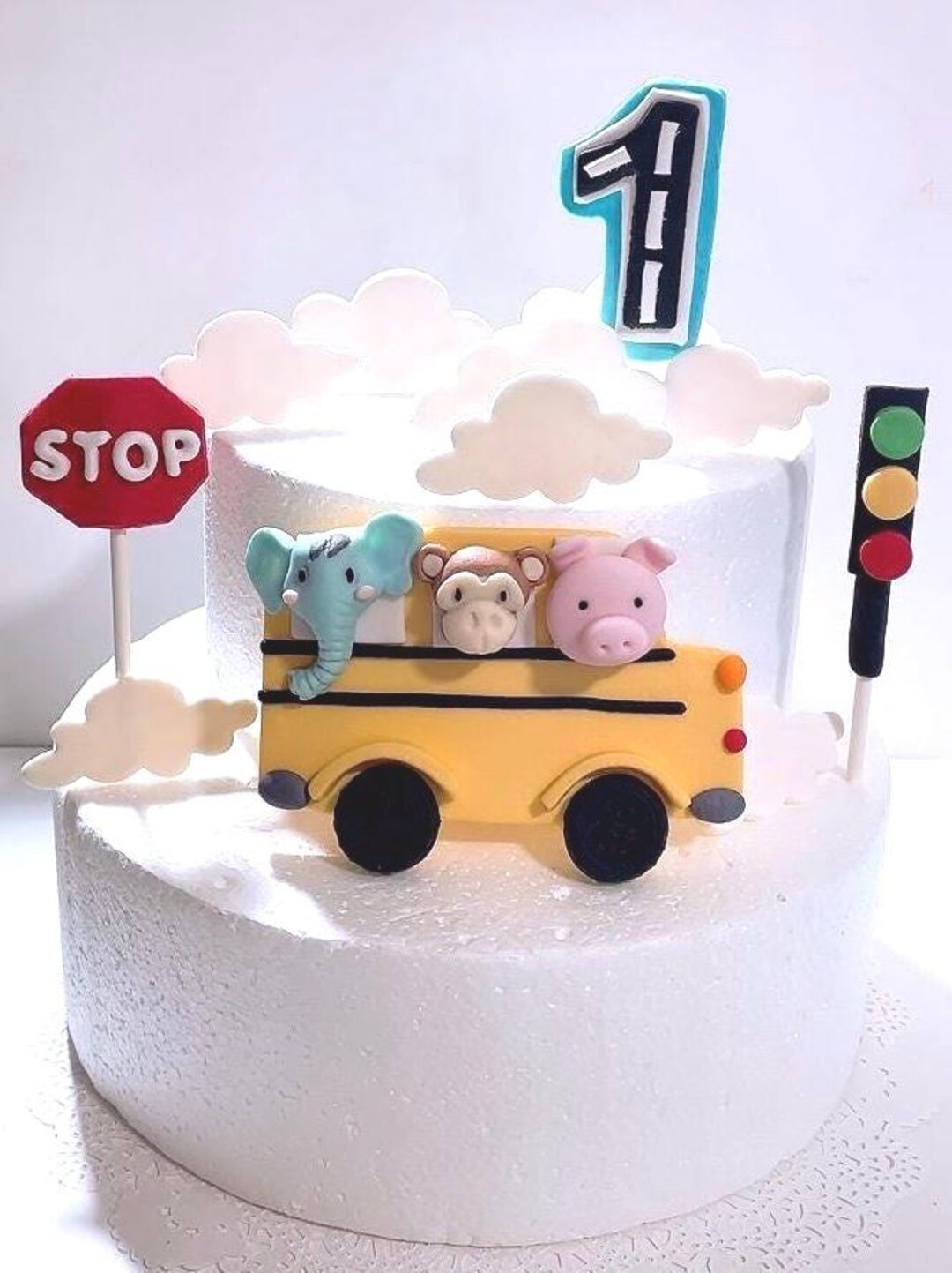 Fondant School Bus Cake Topper, Car Cake Topper, Traffic Lights Cake ...