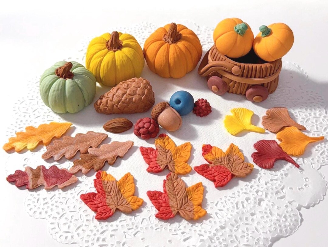 Fondant Pumpkin Cake Toppers: Fall Cupcake Decorations, Nuts, Maples ...