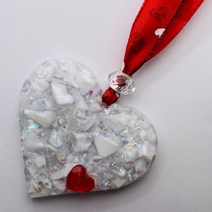 White With Red Detail Perfectly Imperfect Heart Ornament Valentine - Etsy