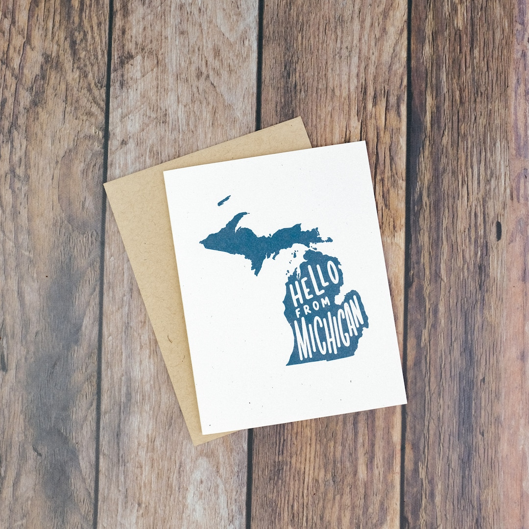 Hello From Michigan Greeting Card | Hand Lettered Card | A2 Size Card ...