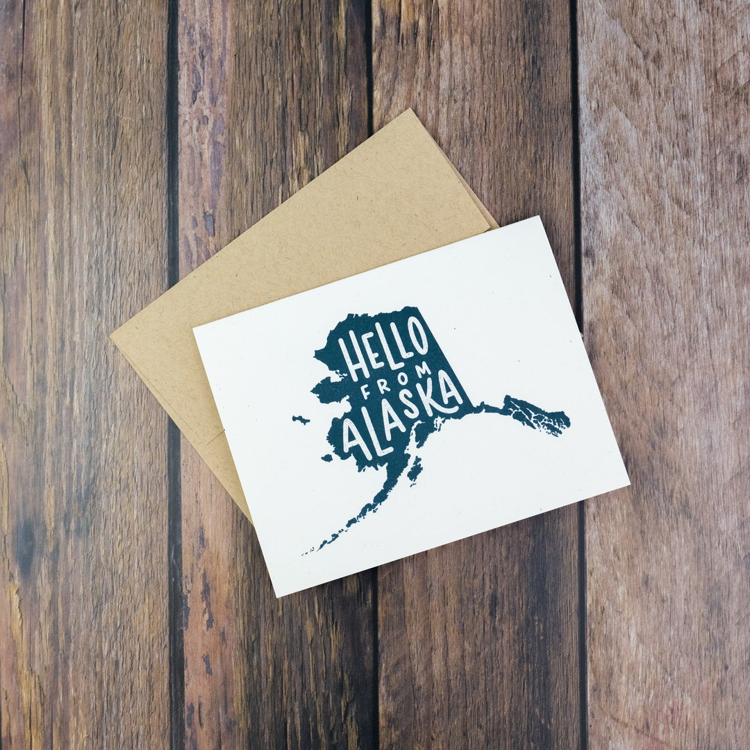 Hello From Alaska Greeting Card | Hand Lettered Card | A2 Size Card - Etsy