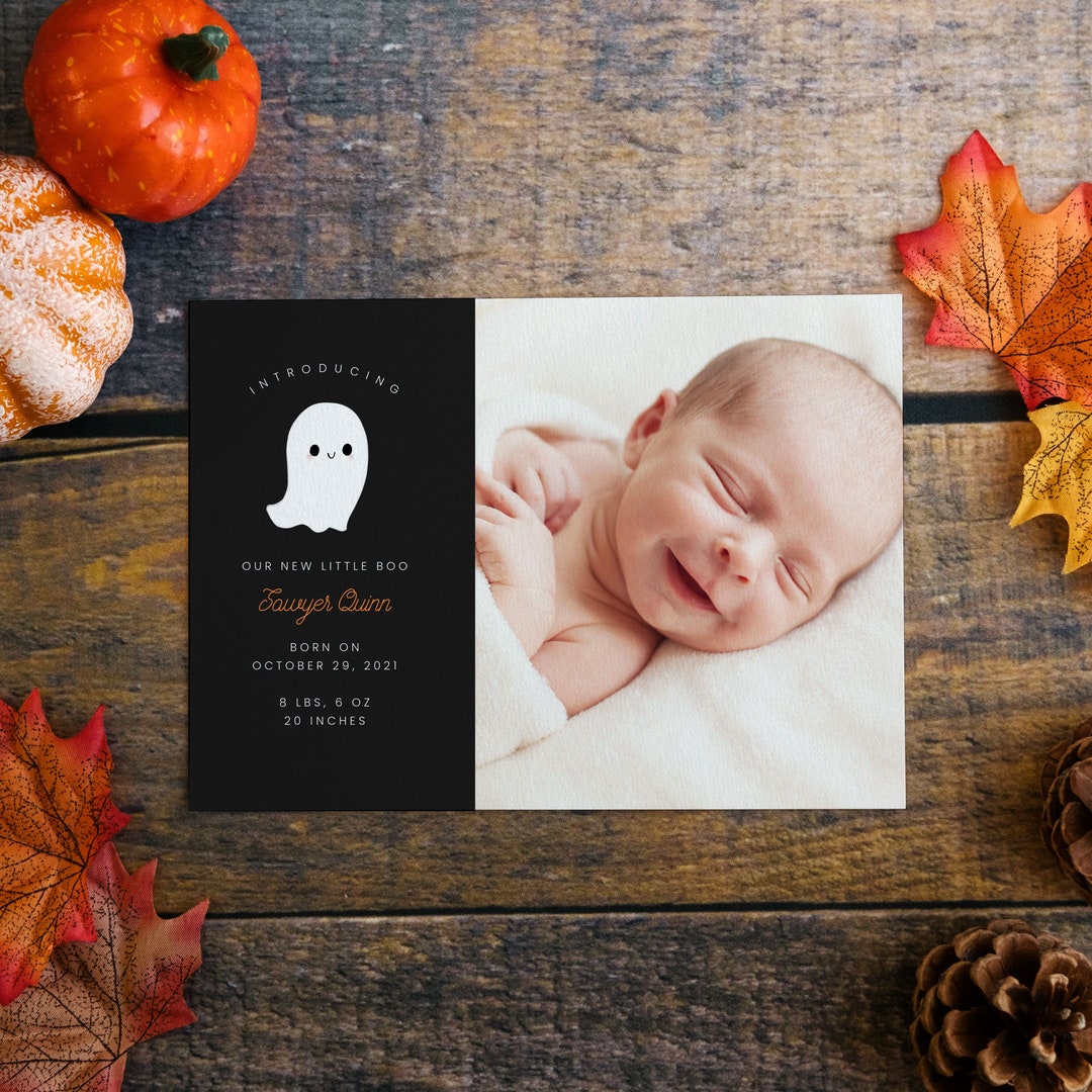 Our New Little Boo Halloween Birth Announcement, New Baby, Customizable ...