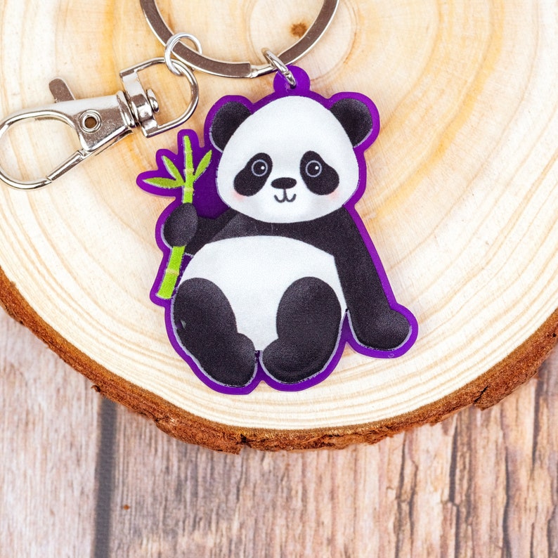 Cute Sitting Panda Keychain | Purple Acrylic Keychain | 2 Inch Charm - Etsy