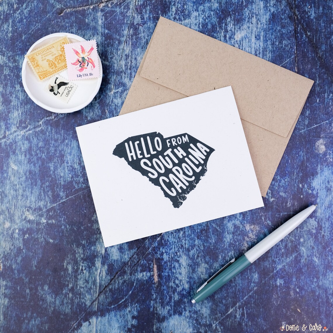 Hello From South Carolina Card Hand Lettered Card A2 Size - Etsy