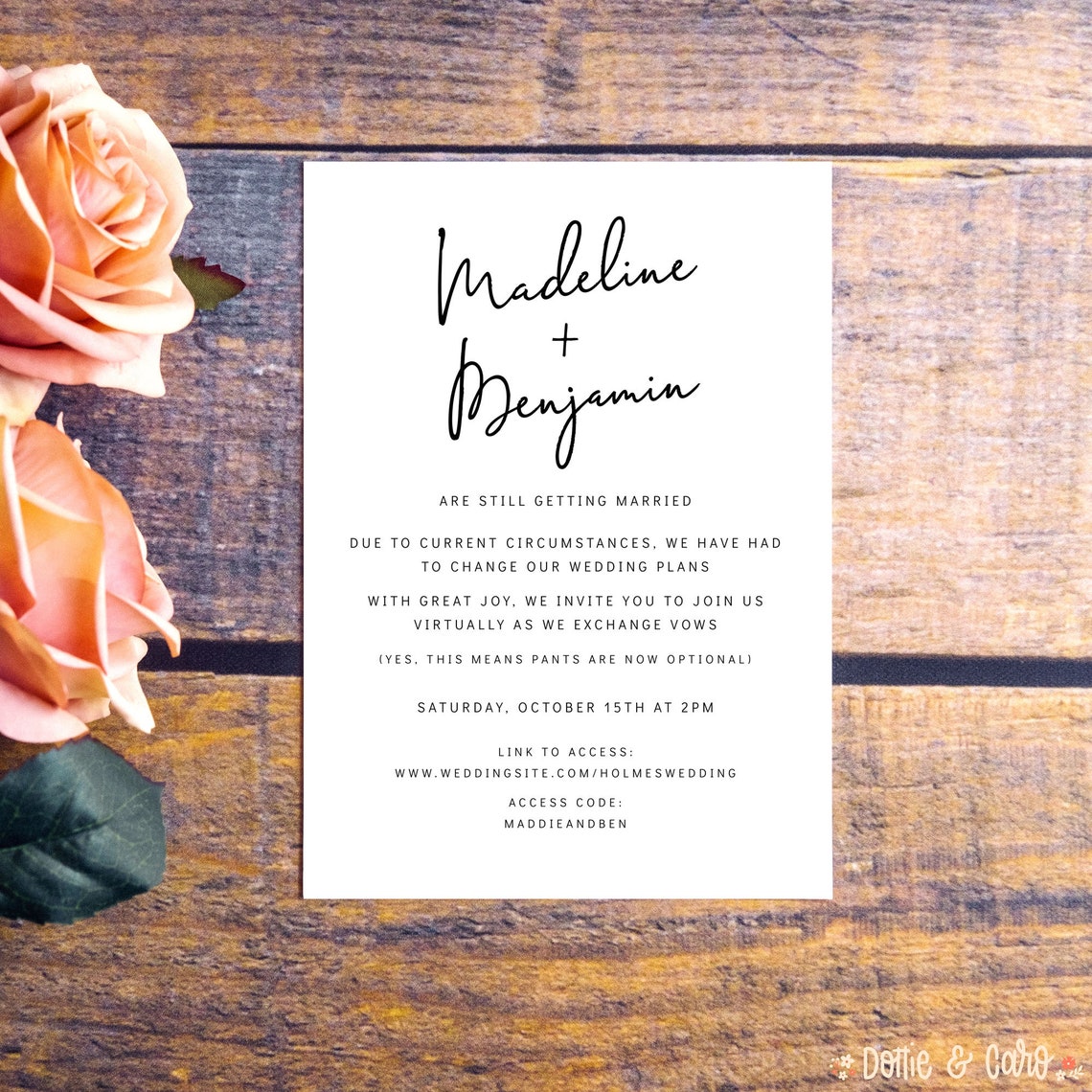 Modern Love Virtual Wedding Invitation, Printable, 5x7 Digital Download ...