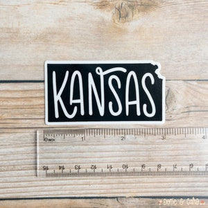Kansas State Outline Hand Lettered 3" Die Cut Vinyl Sticker | Glossy ...