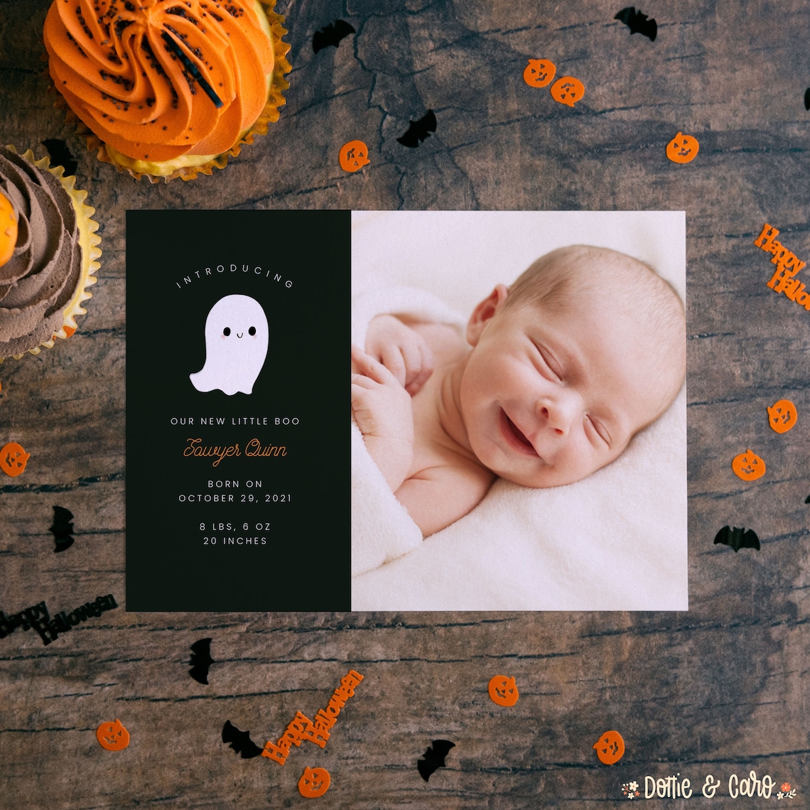 Our New Little Boo Halloween Birth Announcement, New Baby, Customizable ...