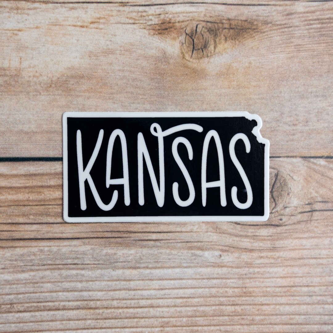 Kansas State Outline Hand Lettered 3" Die Cut Vinyl Sticker | Glossy ...