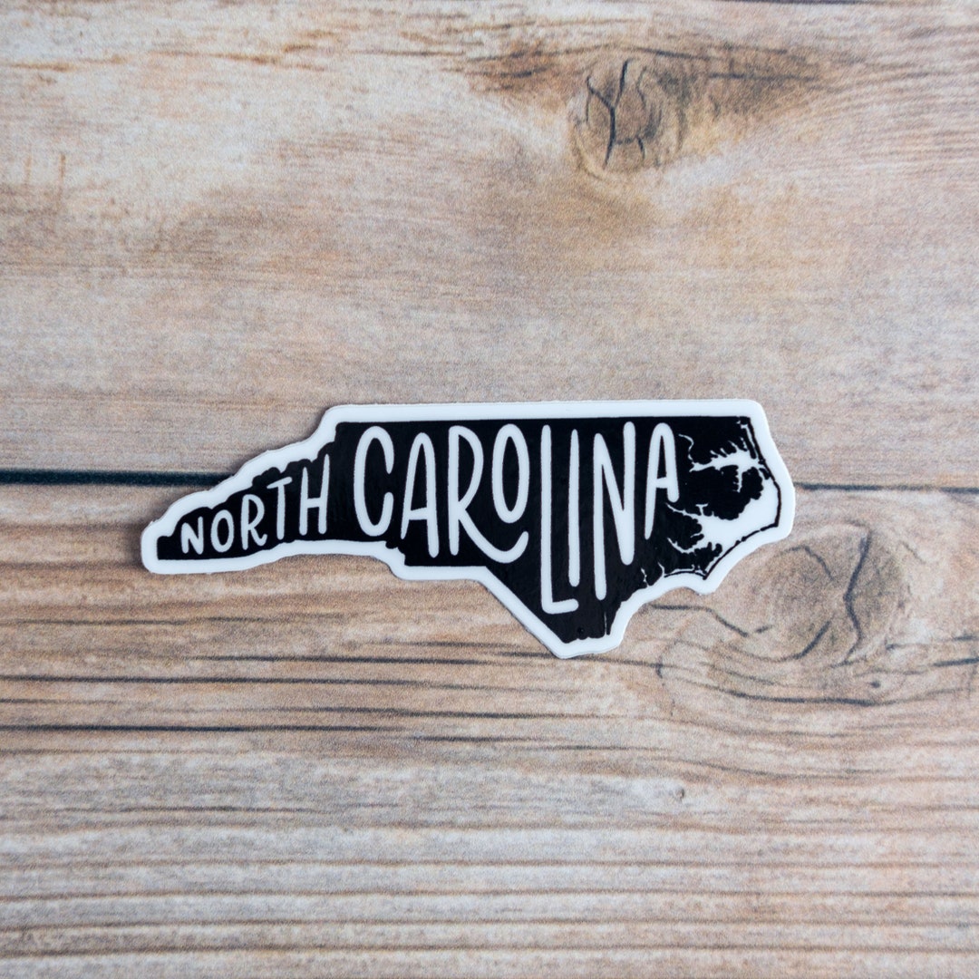 North Carolina State Outline Hand Lettered 3" Die Cut Vinyl Sticker ...