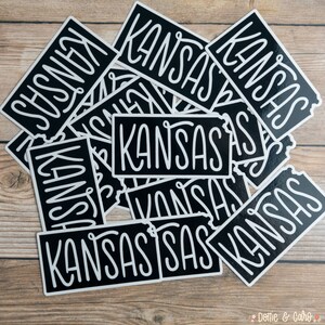 Kansas State Outline Hand Lettered 3" Die Cut Vinyl Sticker | Glossy ...