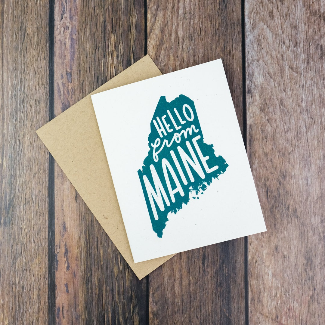 Hello From Maine Greeting Card | Hand Lettered Card | A2 Size Card - Etsy