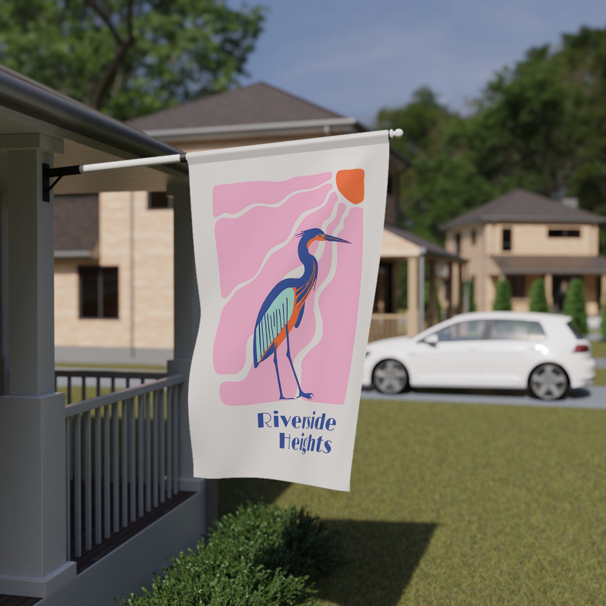 Riverside Heights House Flag; Retro Flag in Pink and Orange Featuring ...