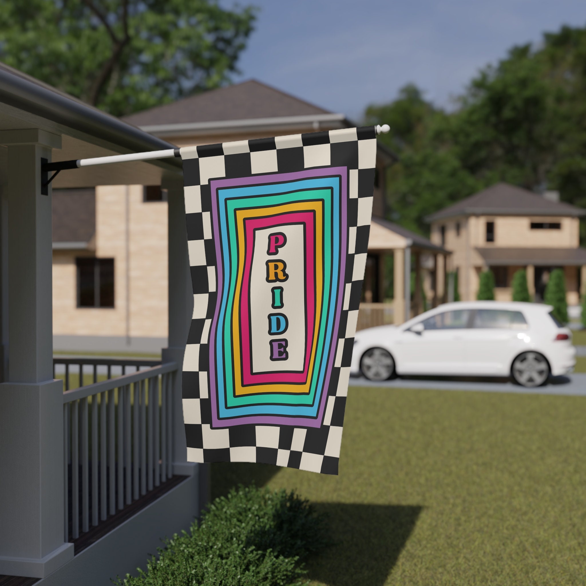 Pride Vertical Rainbow Checkered House Flag Banner - Etsy