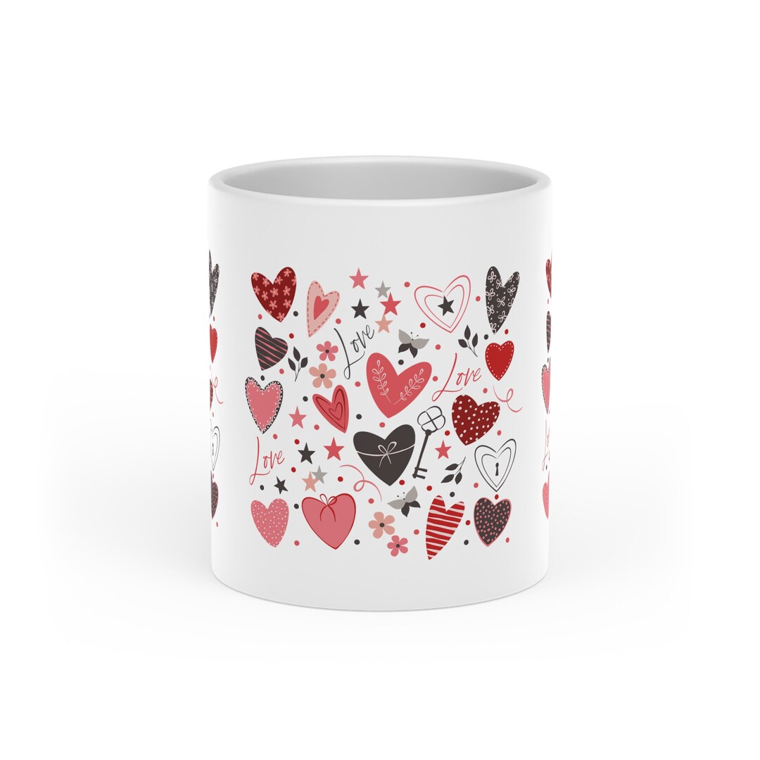 Heart-shaped Mug Decorated With Hearts, Valentine Day Mug, Coffee Mug ...