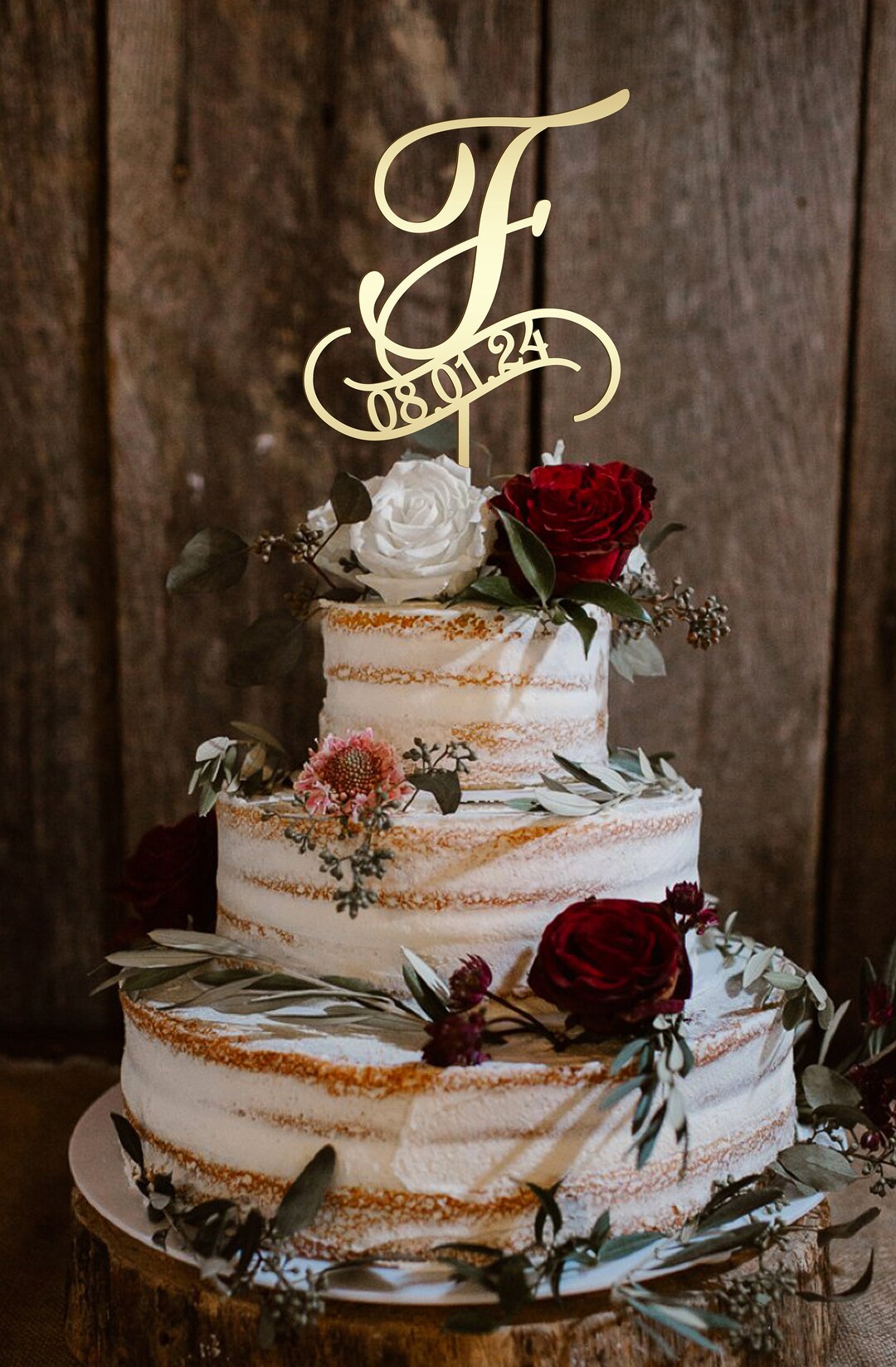 F Cake Topper, Wedding Cake Topper, Rustic Wedding Cake Topper ...