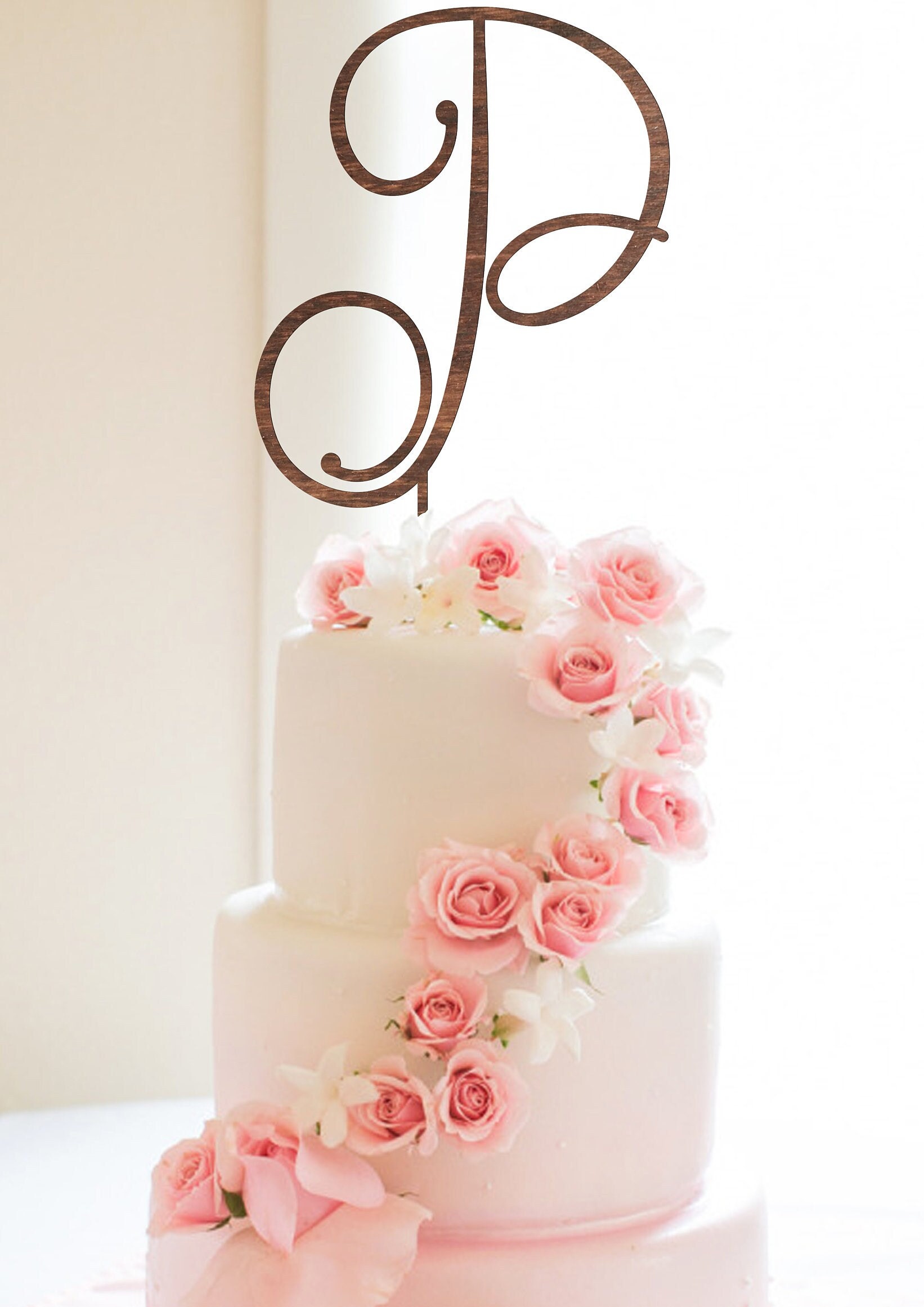 M Cake Topper, Gold Wedding Cake Topper, Personalized, Rustic Wood Cake ...