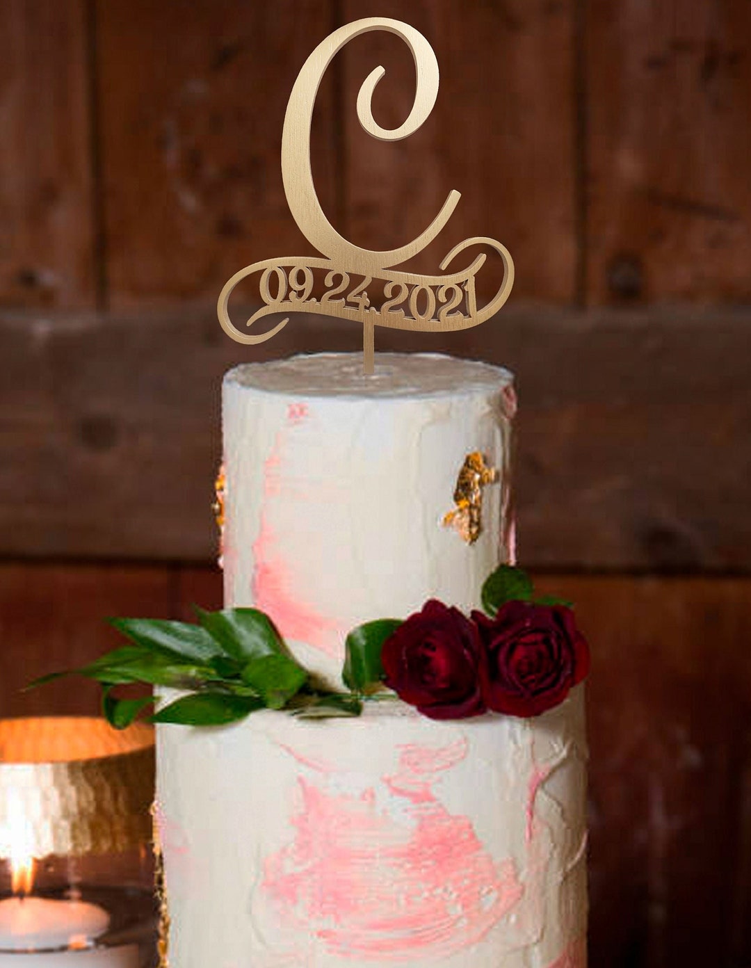 Gold Cake Topper, Wedding Cake Topper, Personalized, Rustic Cake Topper ...
