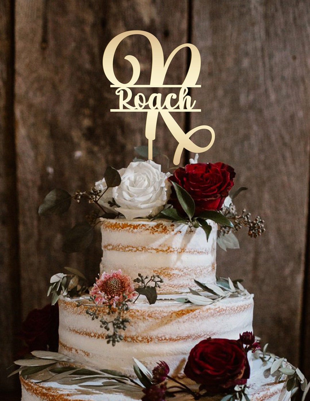 Gold Wedding Cake Topper, R Cake Topper, Personalized Gifts, Rustic ...