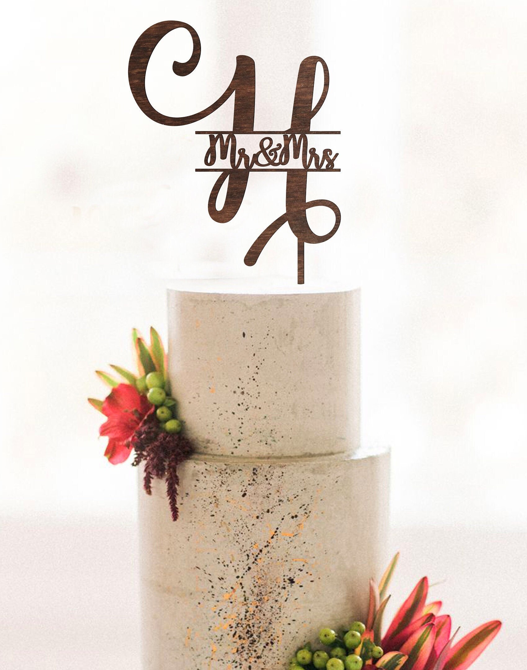 Initial Cake Topper, Rustic Cake Topper, Monogram Wedding Cake Topper, Single Letter Cake Topper ...